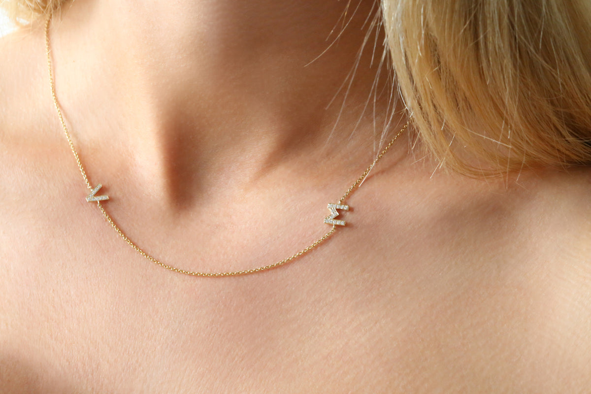 Two Letter Diamond Monogram Yellow Gold Necklace – Aristides Fine Jewels